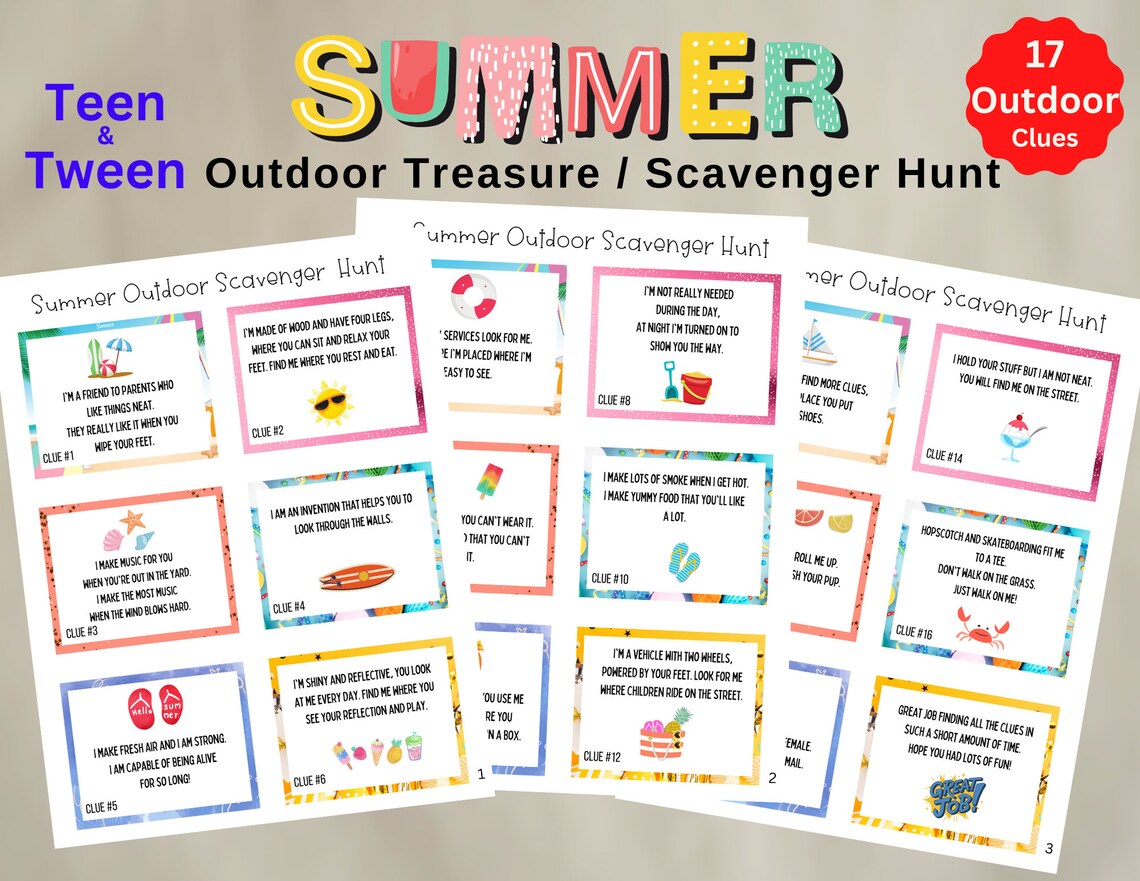 Outdoor Summer Fun Scavenger Treasure Hunt for Kids, Printable Indoor ...