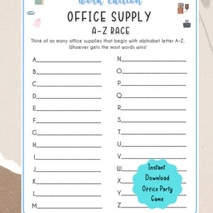 Office Supply A to Z Race Printable Game | Office Coworker Staff Game ...