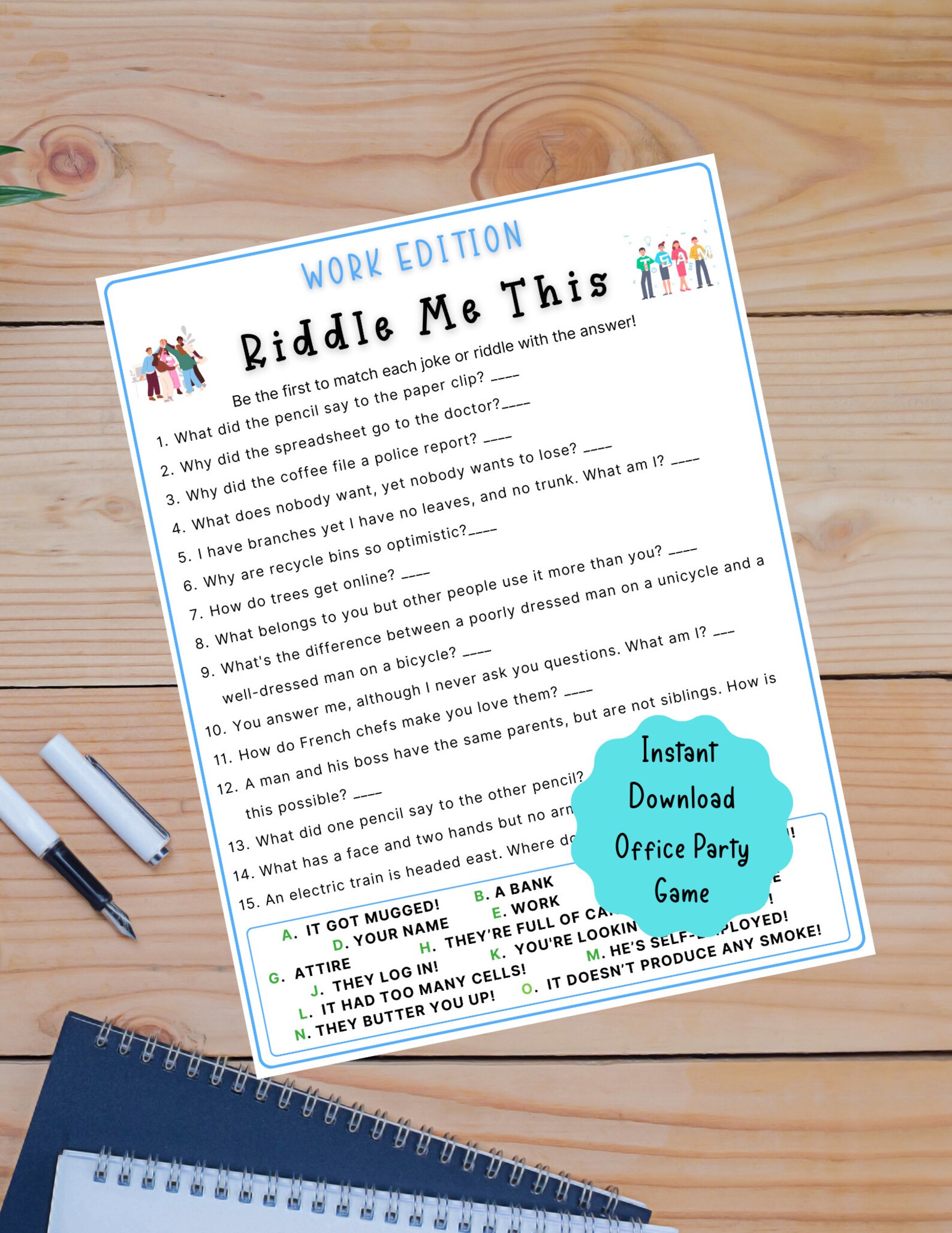 Office Party Riddle Game: Printable Icebreaker (PDF Download) - Etsy