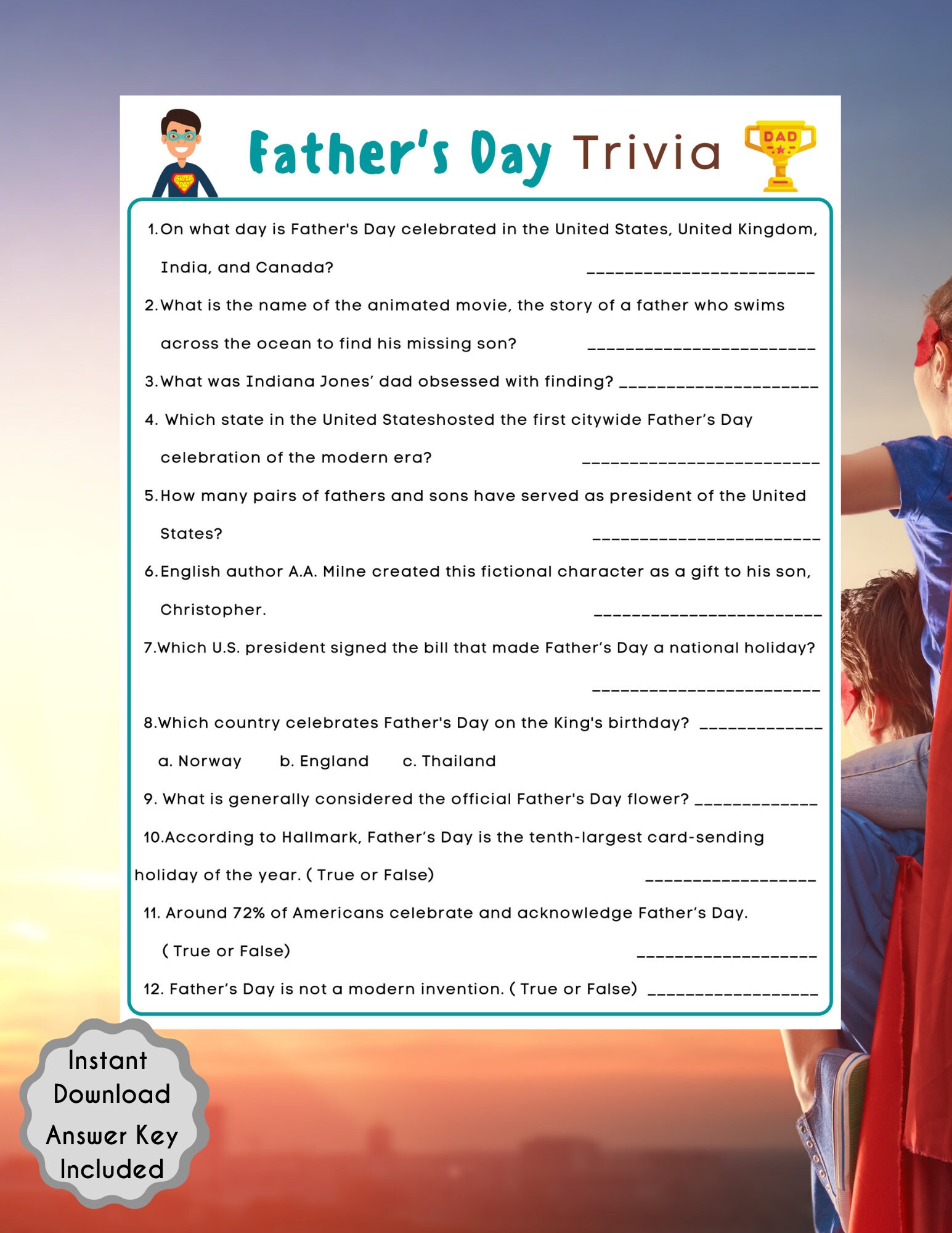 Father's Day 9 Game Bundle Father's Day Game for - Etsy