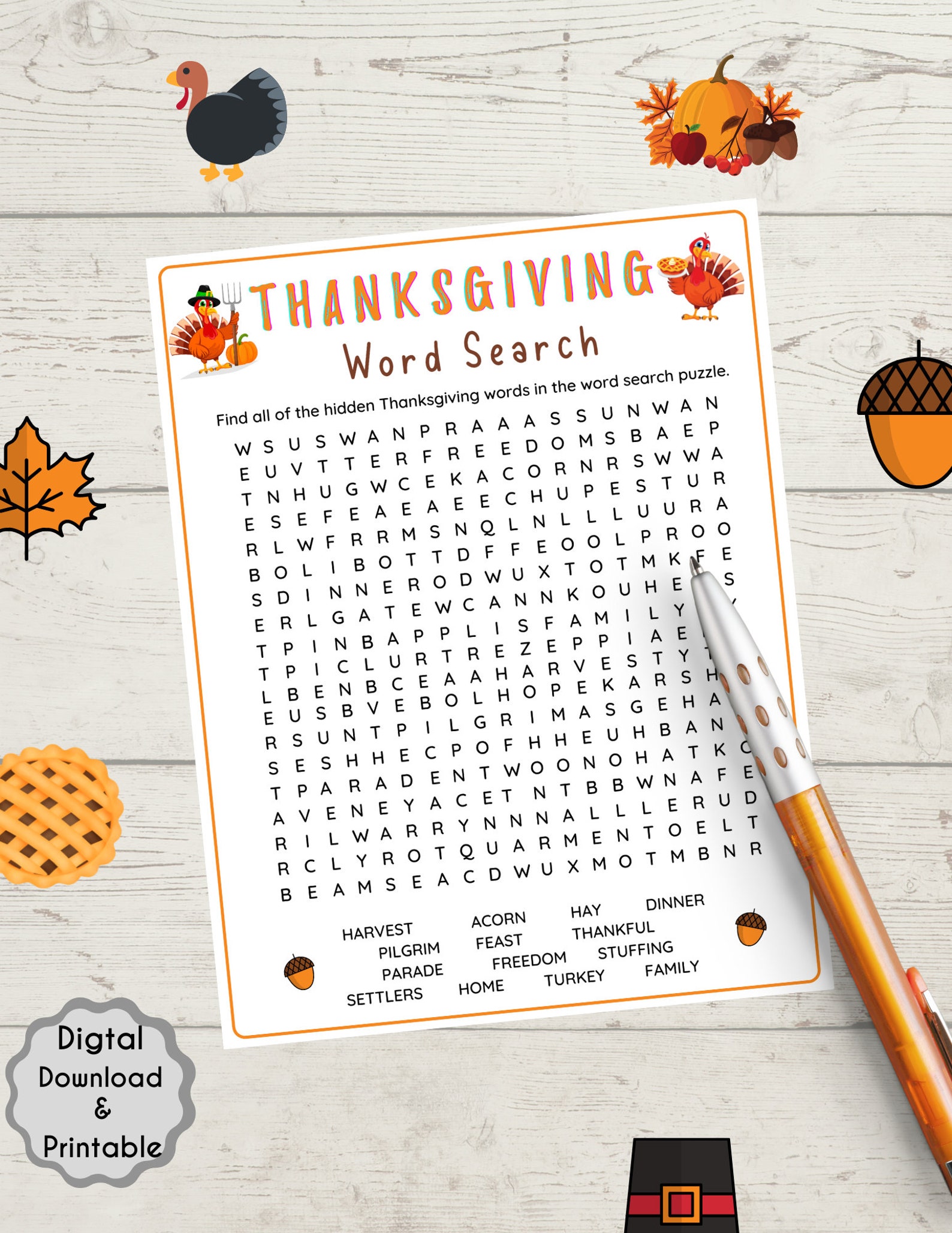 Thanksgiving Game Printable Thanksgiving Party Game for Kids Adults ...