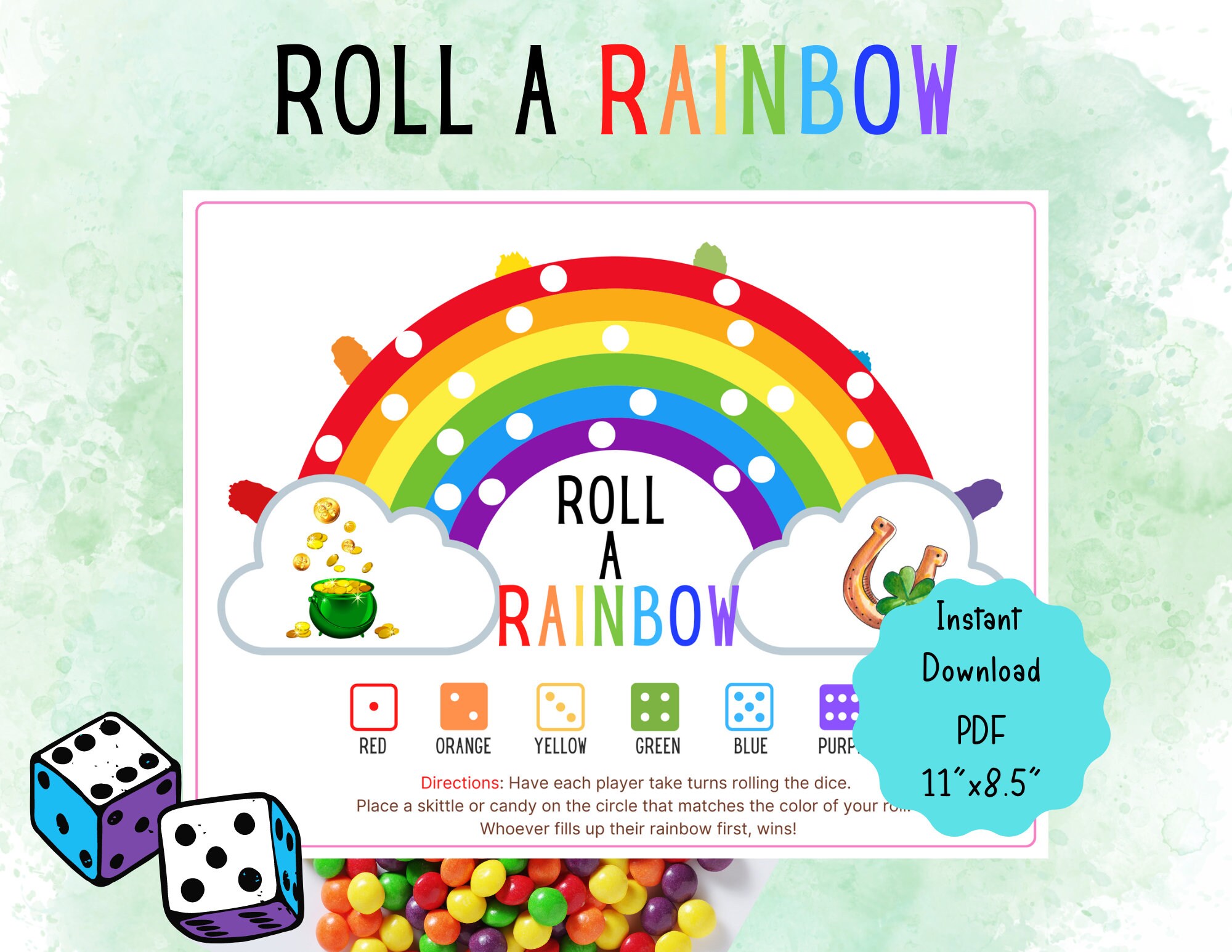 St. Patrick's Day Roll a Rainbow Dice Game St. Patrick's Printable Game ...