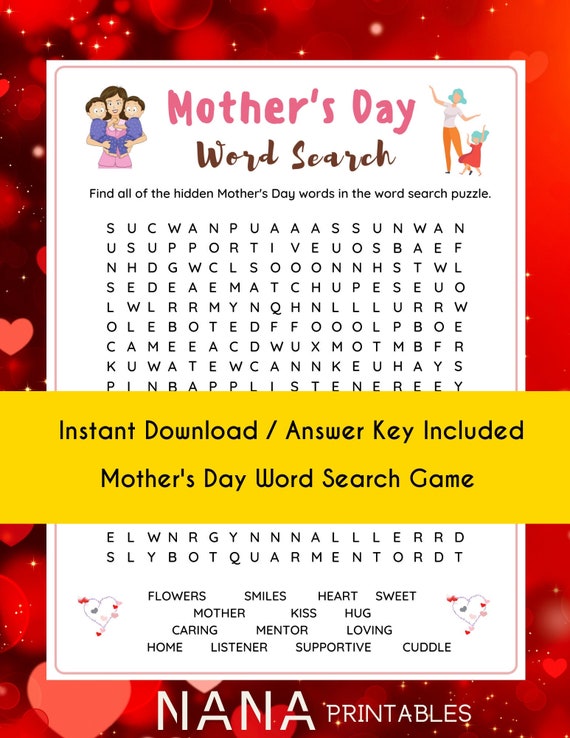 Mother's Day Word Search Game Mother's Day Game for - Etsy