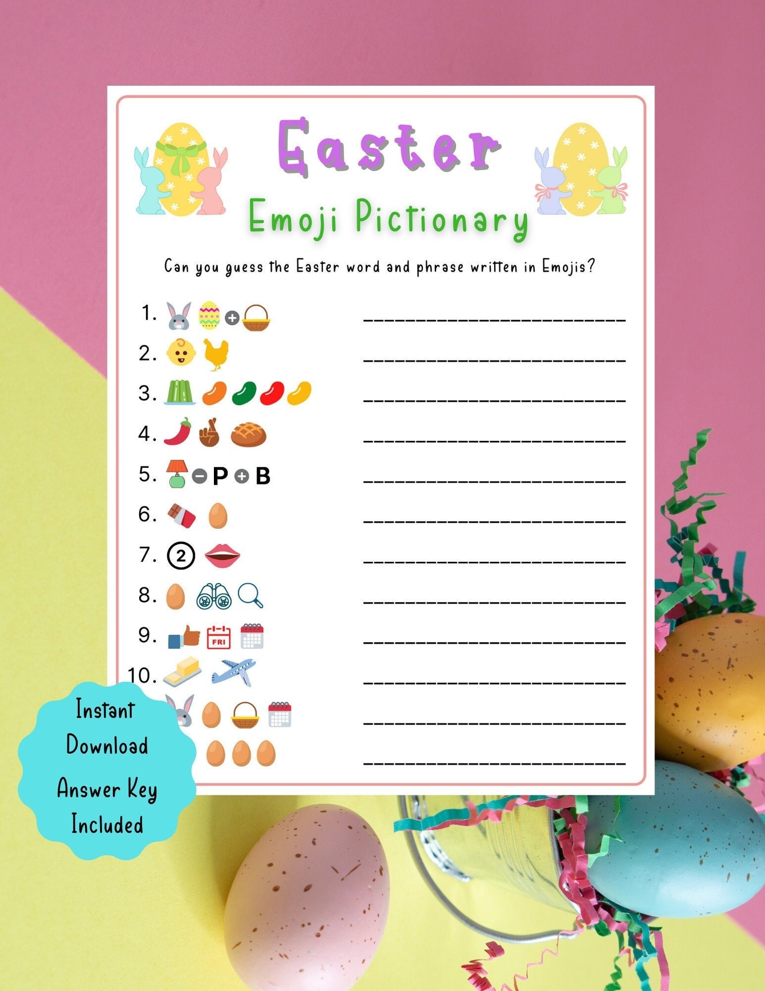Easter Emoji Pictionary Game Easter Printable Game for Kids & Adults ...