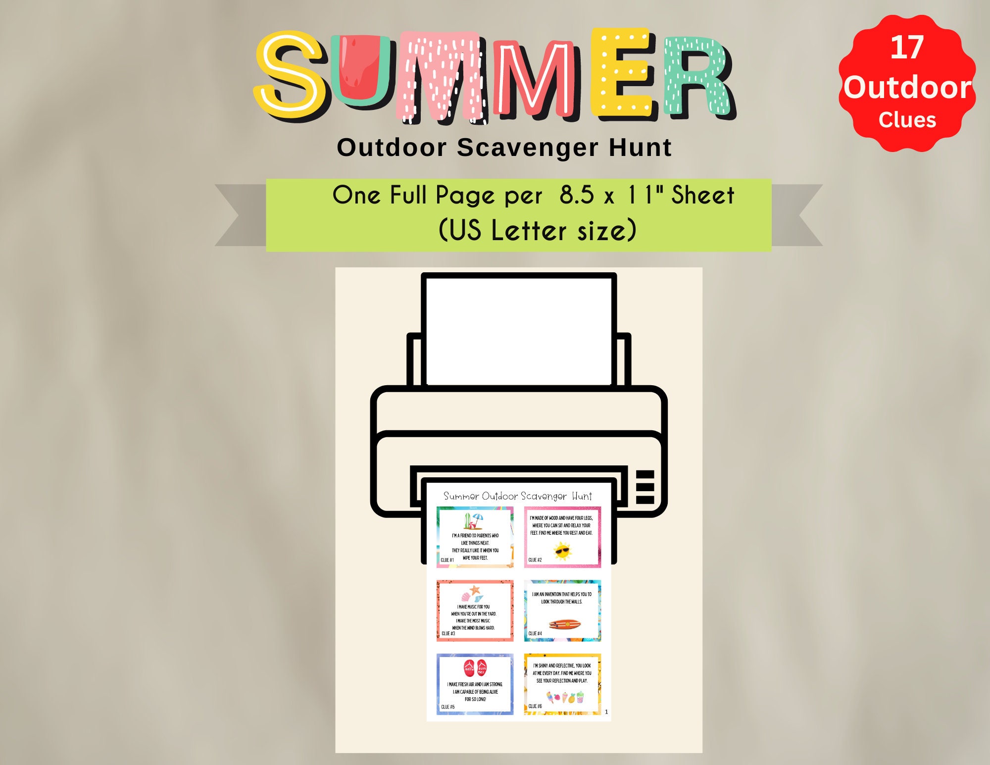Outdoor Summer Fun Scavenger Treasure Hunt for Kids, Printable Indoor ...