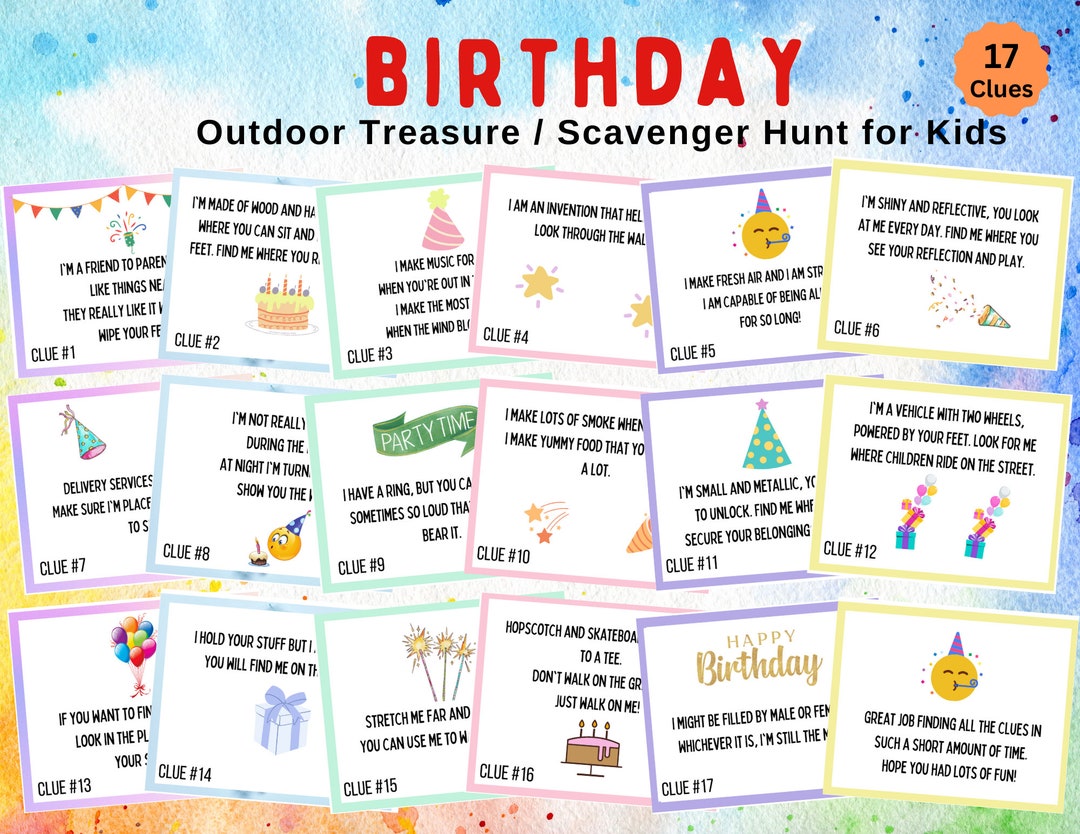 Outdoor Birthday Treasure Scavenger Hunt for Kids, Indoor Treasure Hunt ...