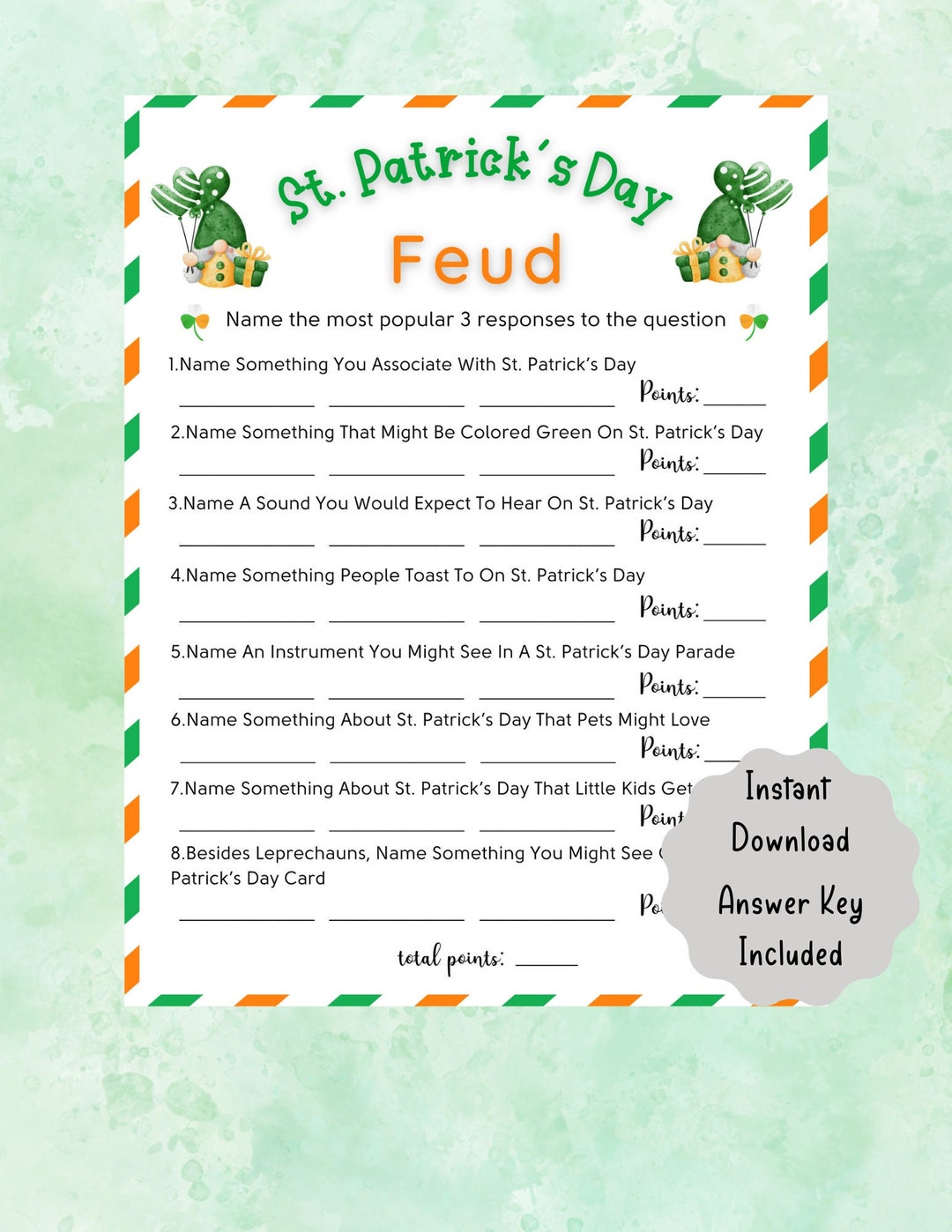 Printable St. Patrick's Day Feud Game | St. Paddy's Game for Kids ...