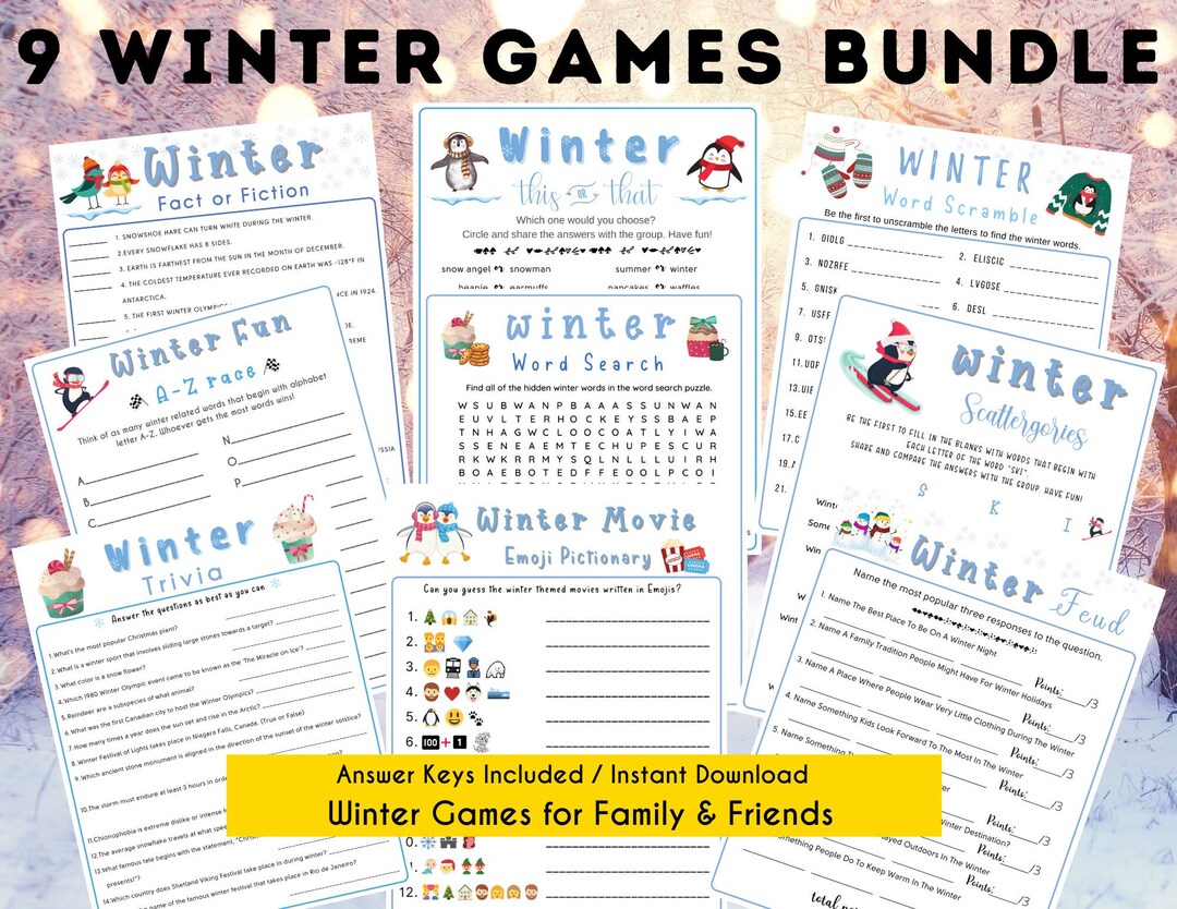 9 Winter Themed Games Bundle | Holiday Party Games | Winter Activity ...