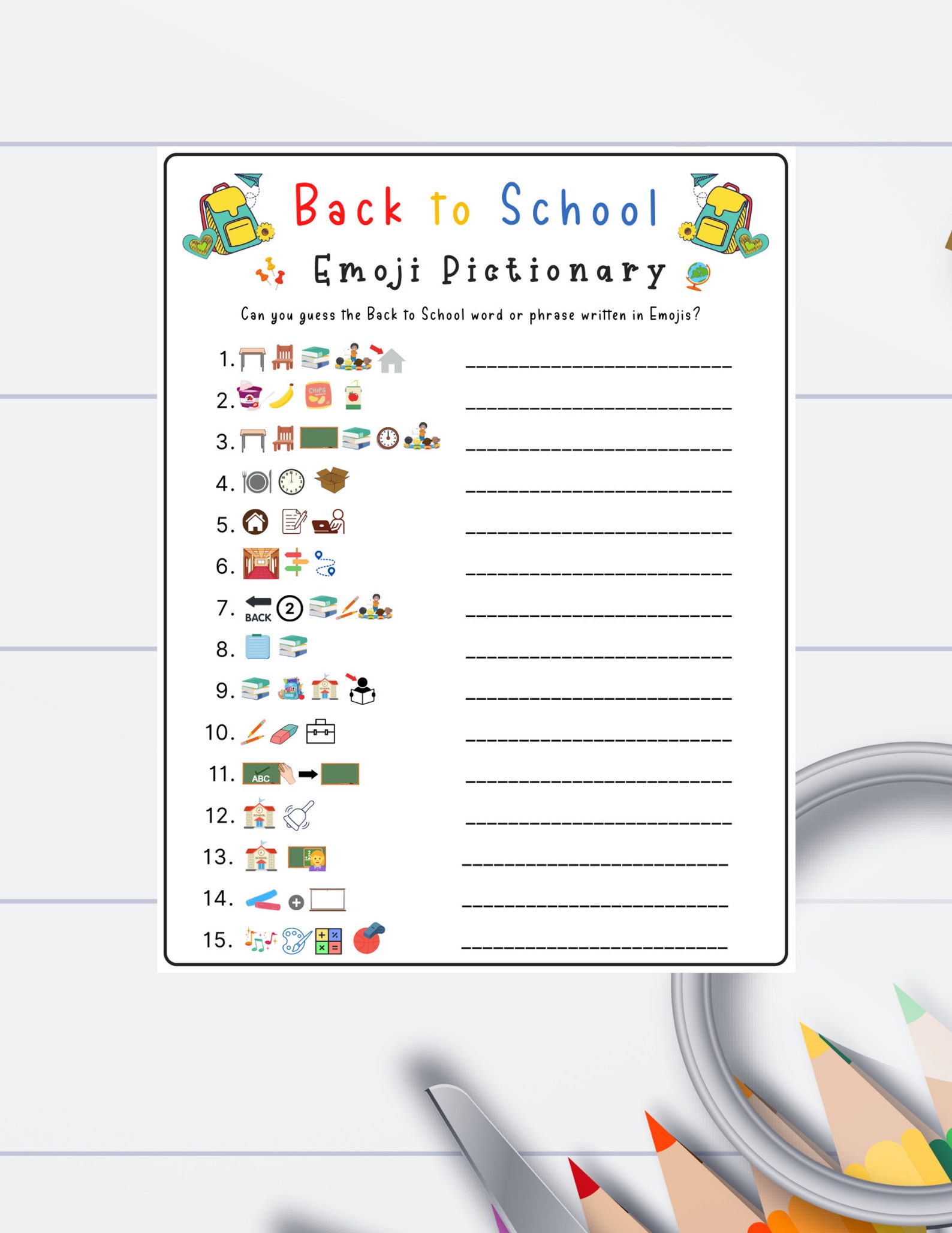 Back to School Emoji Pictionary Game Classroom Activity Printable Game ...
