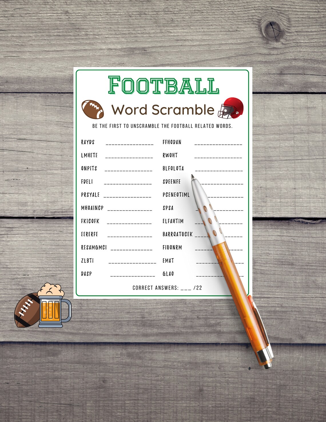 Football Word Scramble Game, 2024 Superbowl Quiz, Printable Football ...