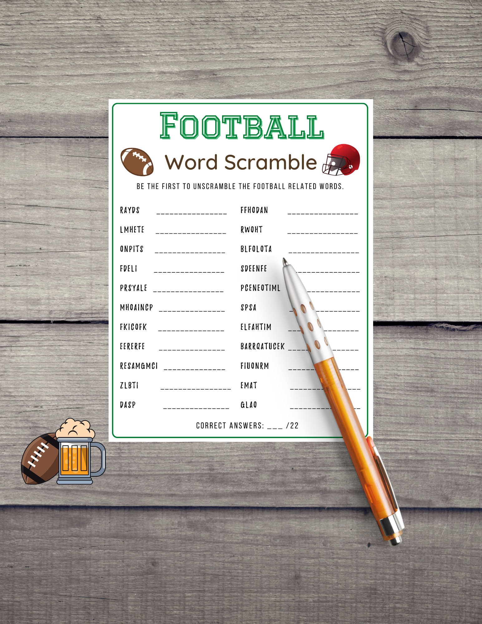Football Word Scramble Game, 2024 Superbowl Quiz, Printable Football ...