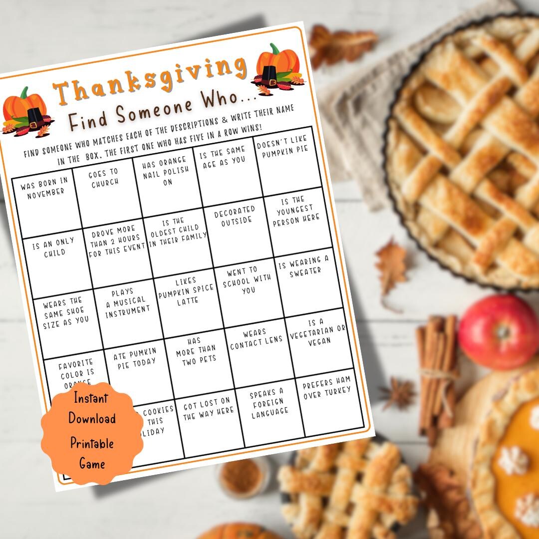Thanksgiving Find Someone Who Game: Printable Party Activity (PDF ...