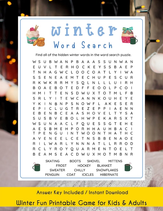 Winter Word Search Printable Holiday Party Game Winter | Etsy