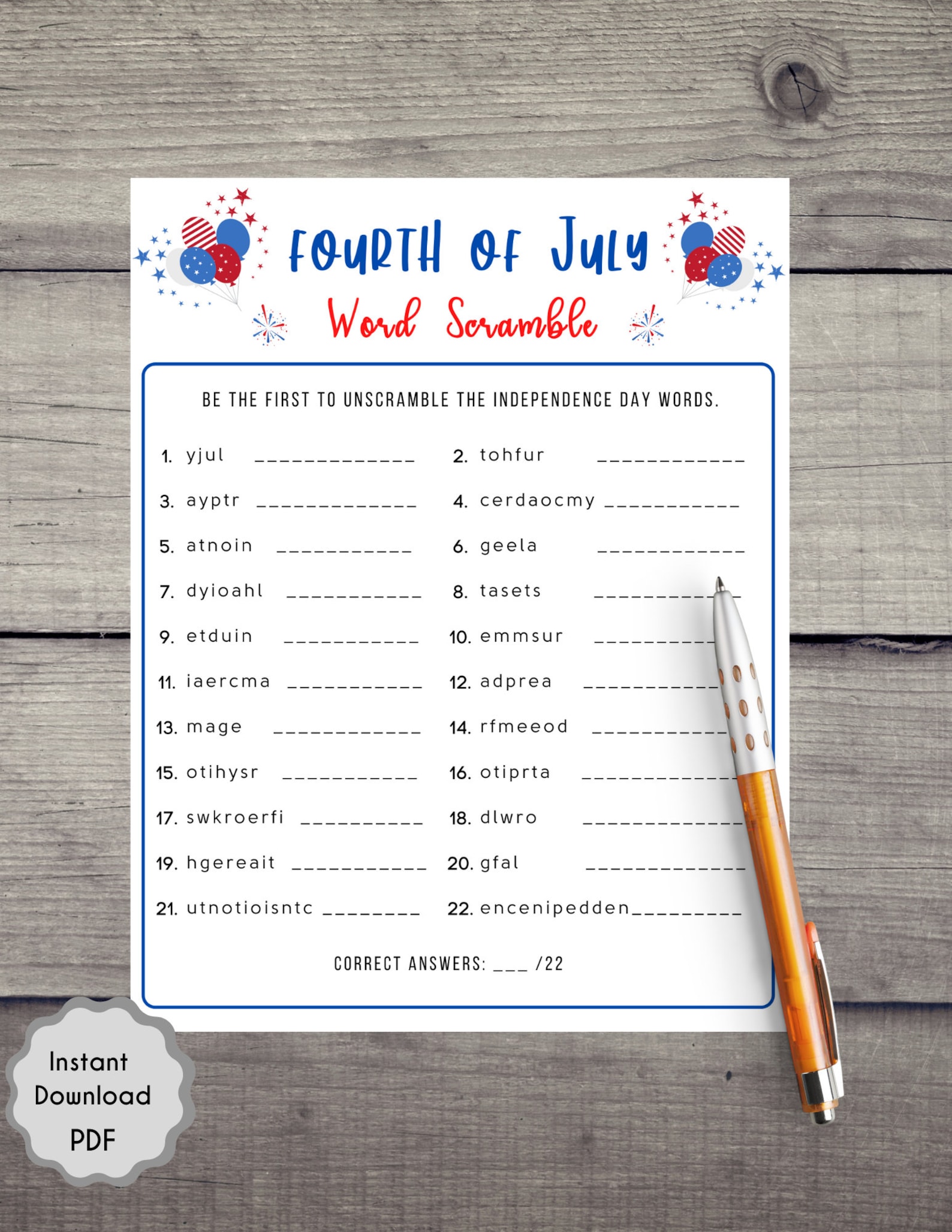 Fourth of July Word Scramble Game Independence Day Games | Etsy