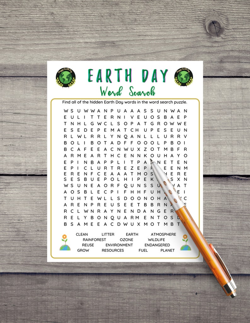 Earth Day Word Search Game Earth Day Game for Kids & Adults - Etsy