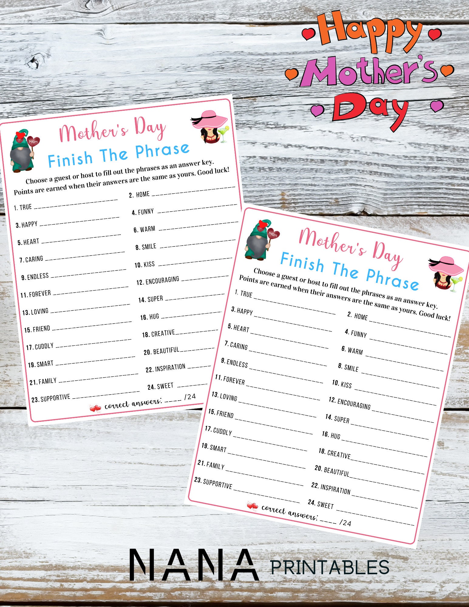 Mother's Day Finish the Phrase Game Mother's Day Game for Kids & Adults ...