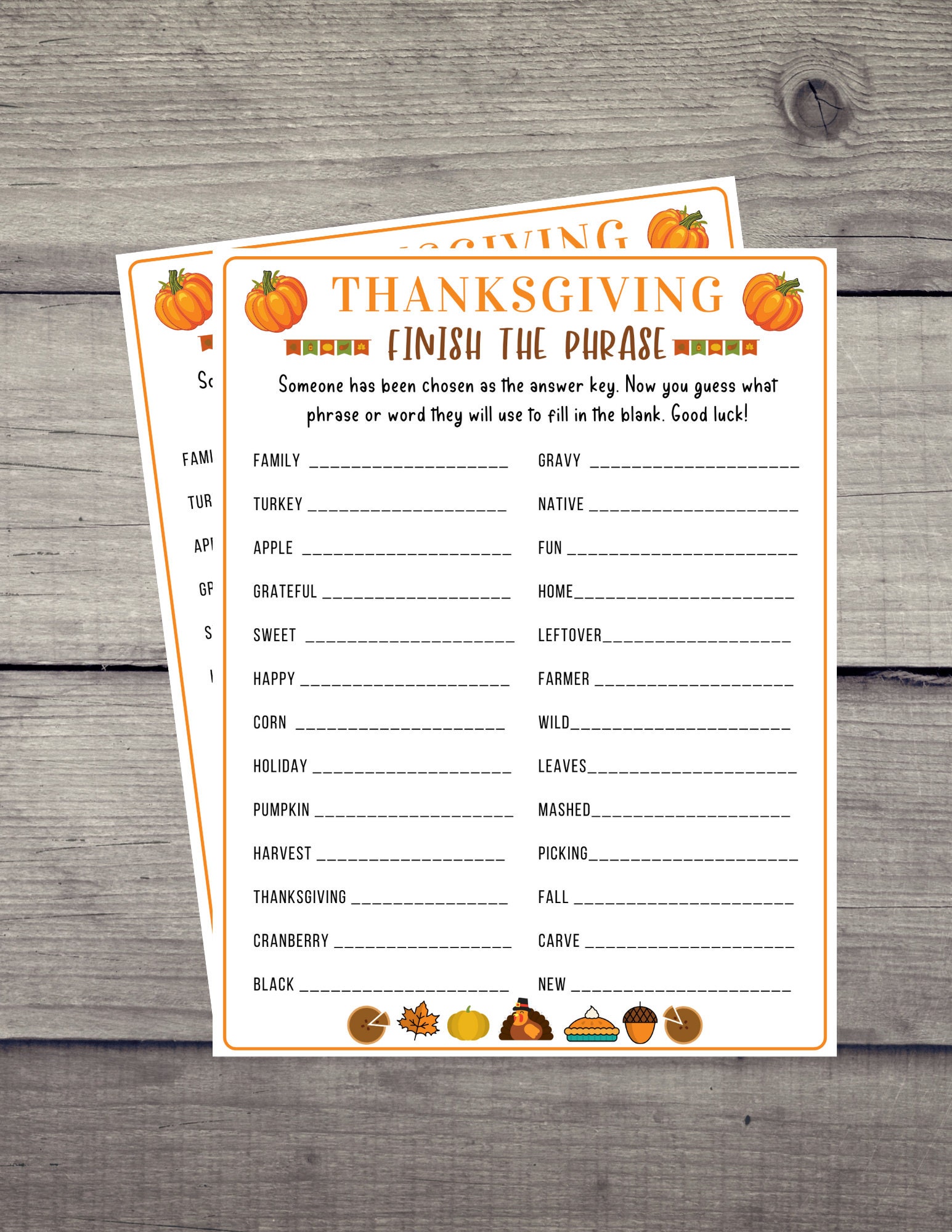 Thanksgiving Party Game Printable Thanksgiving Game for Kids - Etsy