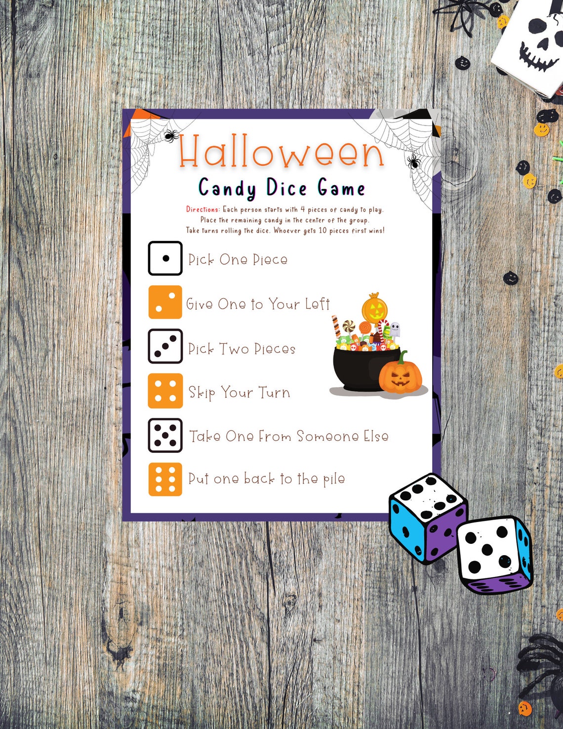 Halloween Candy Dice Printable Game Spooky Halloween Party - Etsy