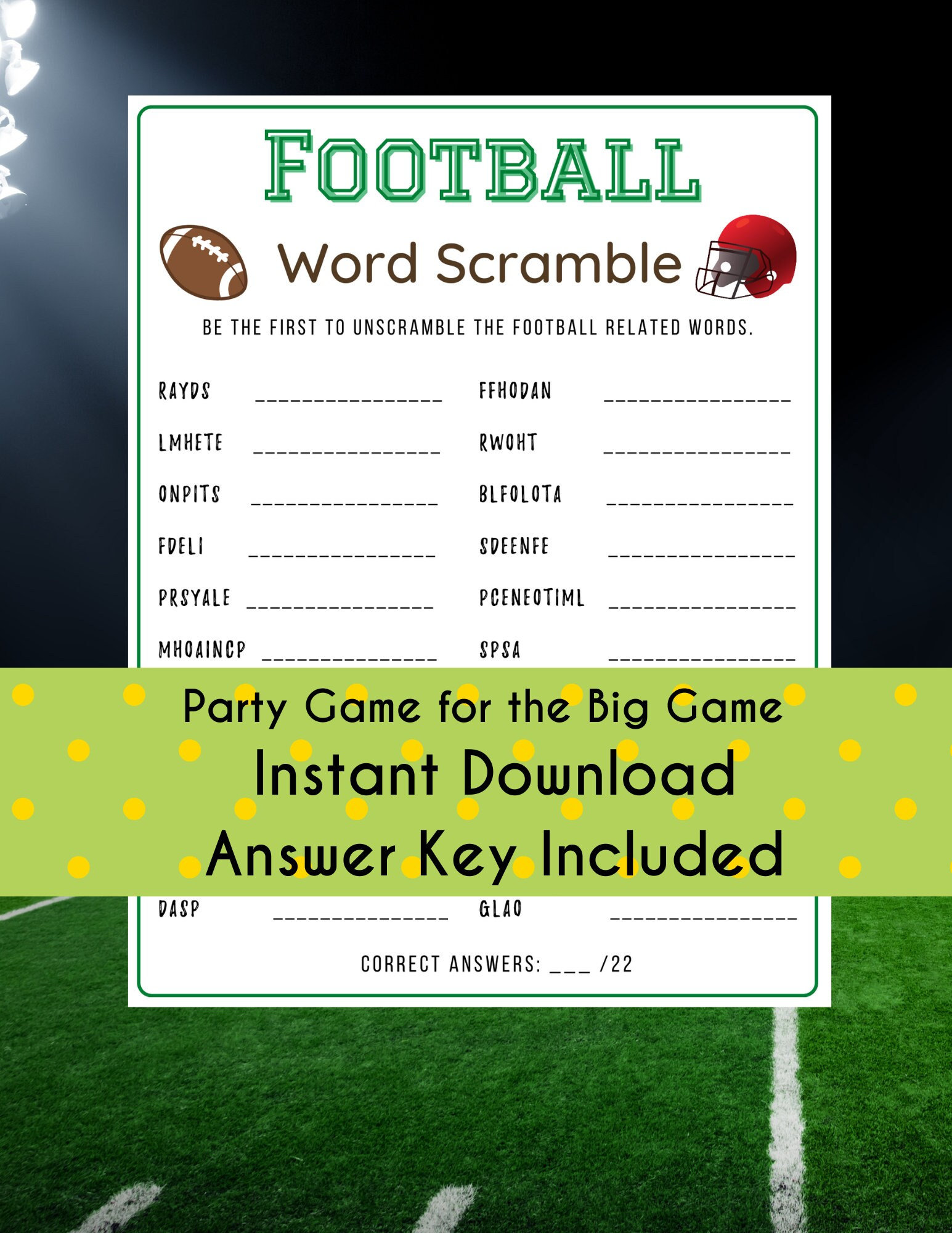 Football Word Scramble Game, 2024 Superbowl Quiz, Printable Football ...