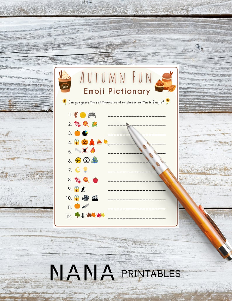 Autumn Emoji Pictionary Game: Fall Family Activity (instant Download ...