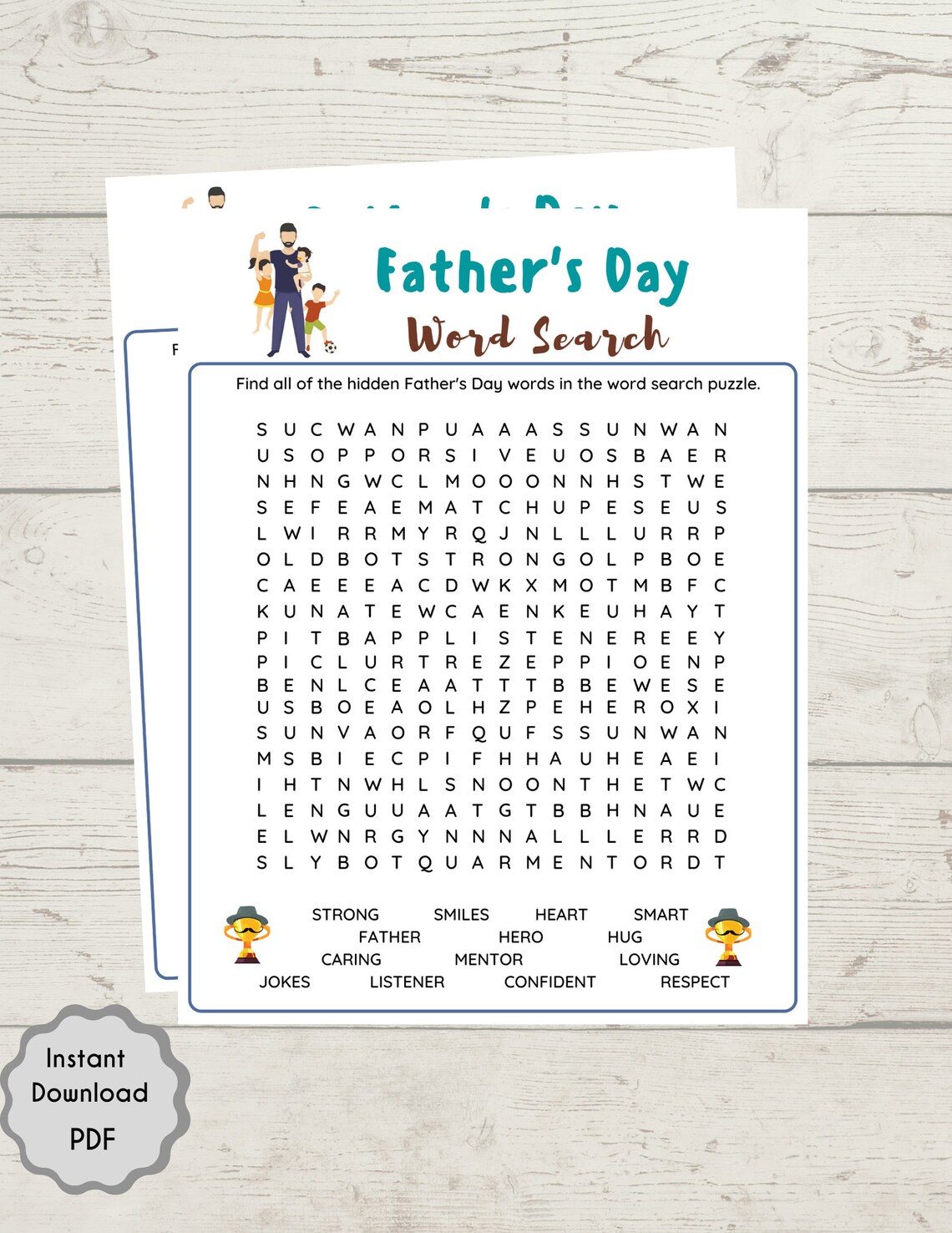 Father's Day Word Search Game Father's Day Game for | Etsy