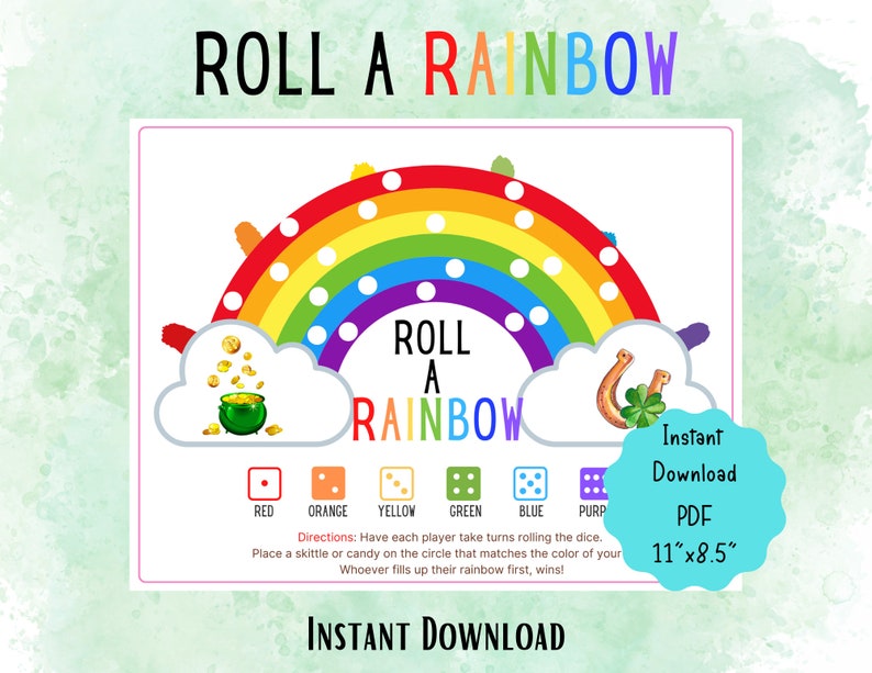 St. Patrick's Day Roll a Rainbow Dice Game St. Patrick's Printable Game ...