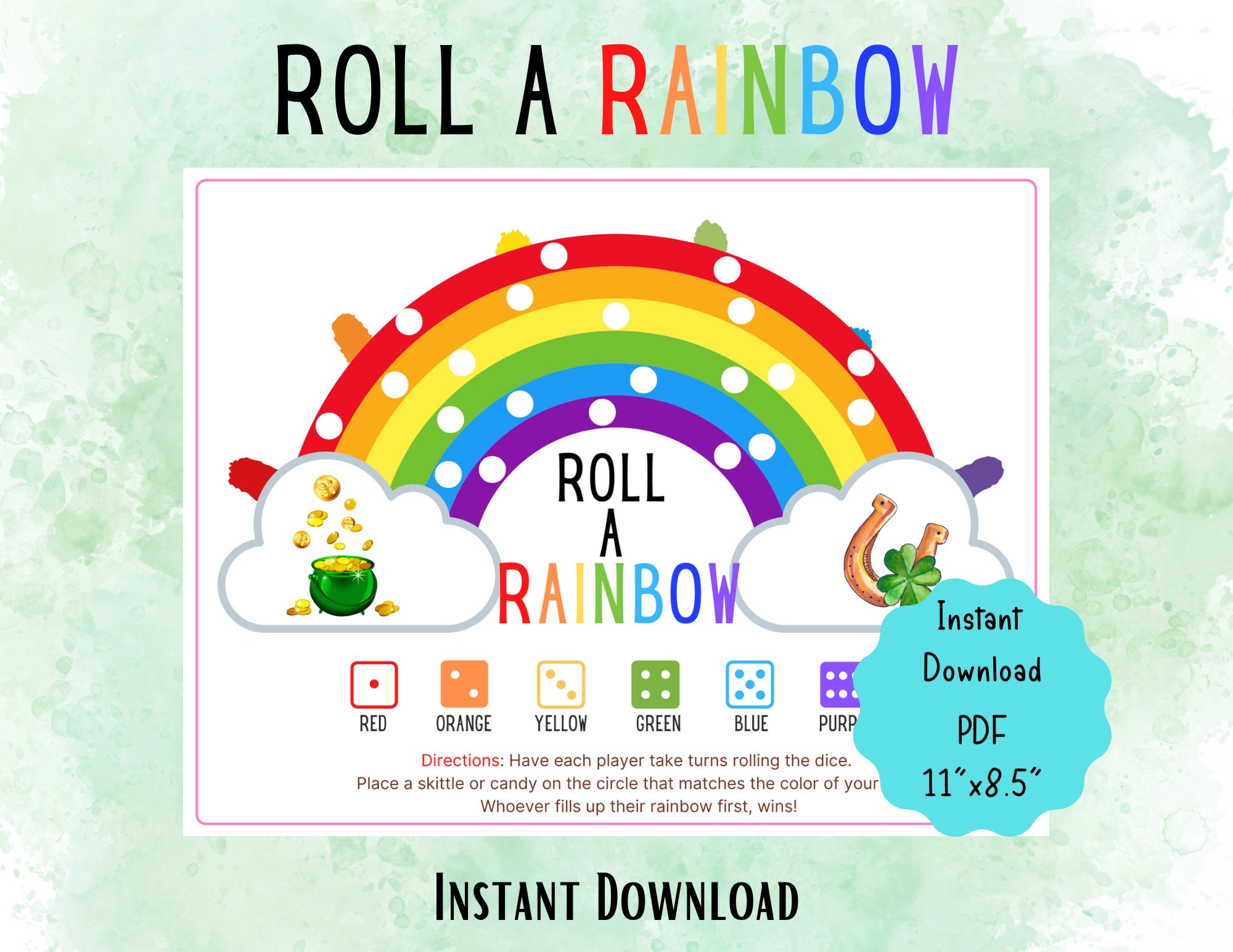 St. Patrick's Day Roll a Rainbow Dice Game St. Patrick's Printable Game ...