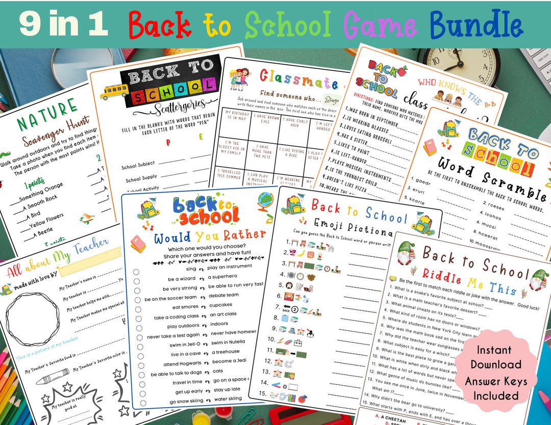 9 in 1 Back to School Printable Game Bundle Popular Games for Kids ...