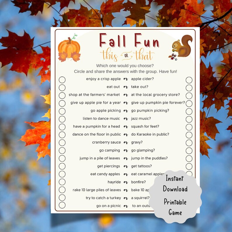 Fall This or That Game: Printable Autumn Puzzle, Family Fun (PDF ...