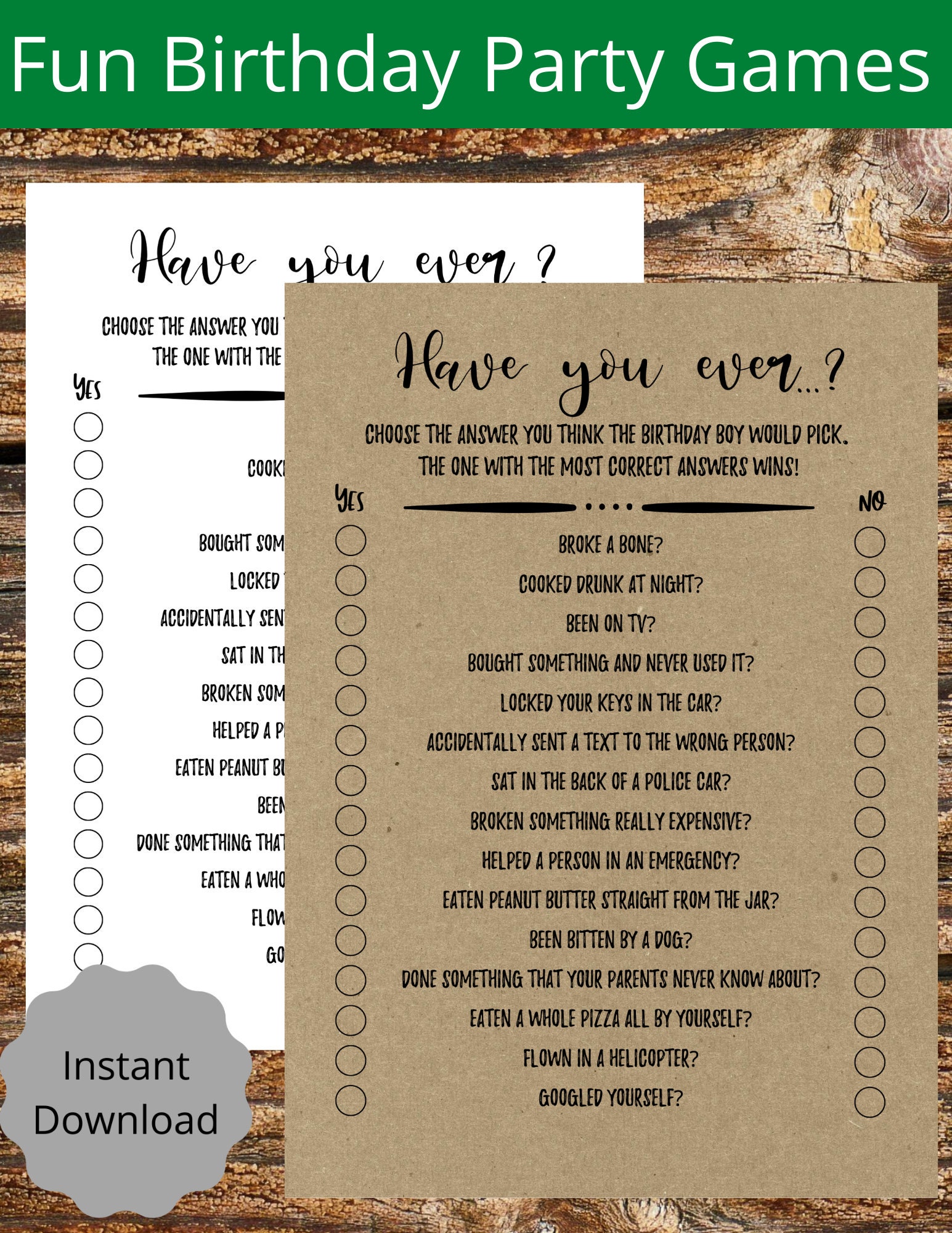 Adult Birthday Party Game: Have You Ever... Trivia (printable) - Etsy