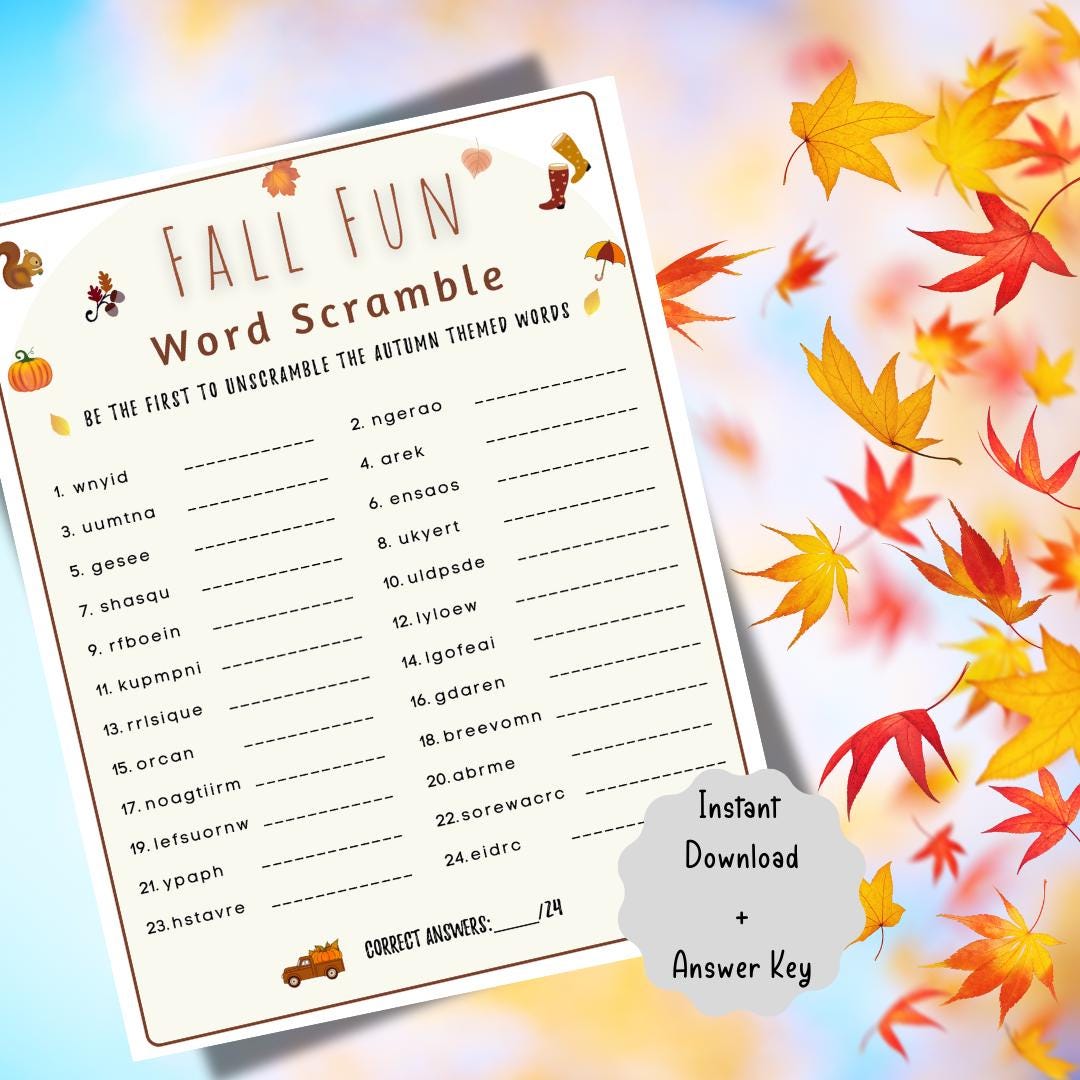 Fall Word Scramble Game: Printable Autumn Puzzle (PDF Download) - Etsy