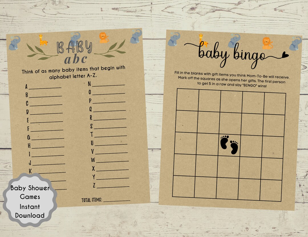 Baby Shower Baby Abc & Bingo Games Printable Baby Shower - Etsy