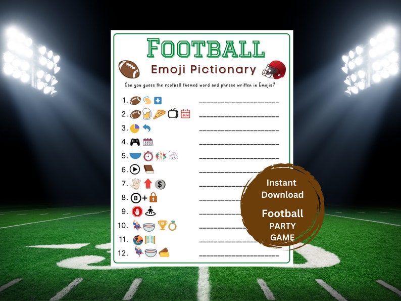 Football Emoji Pictionary Game: Superbowl Party (PDF) - Etsy