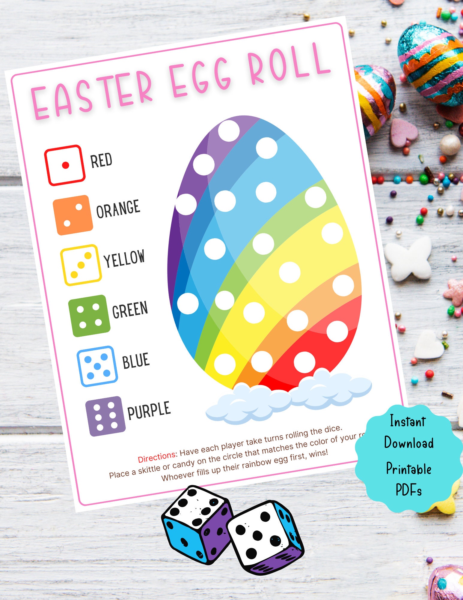 Easter Egg Roll Dice Game Easter Printable Game for Kids, Teens ...