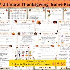 5 Thanksgiving Game Bundle Vol.2,thanksgiving Printable Games ...
