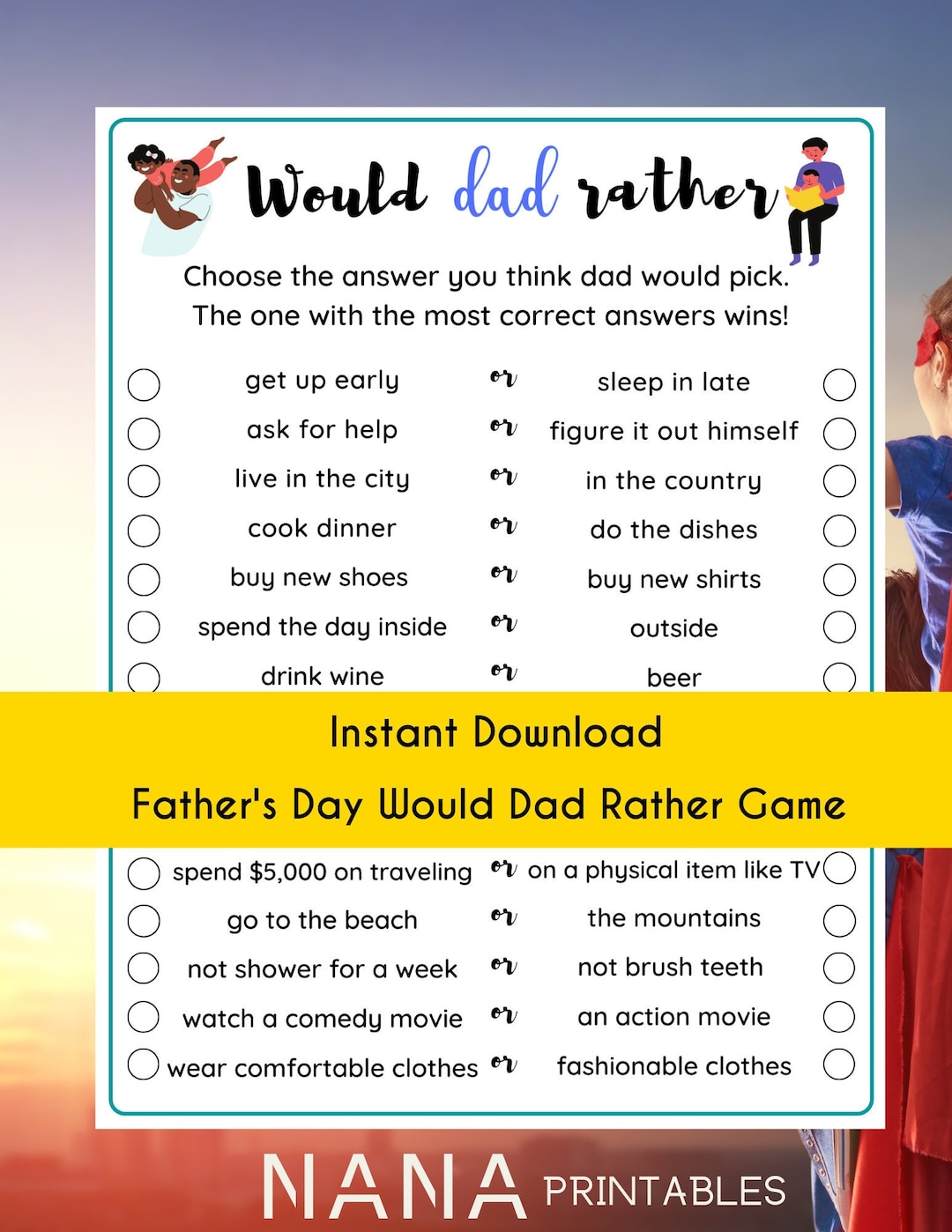 Father's Day Would Dad Rather | Father's Day Game for Kids & Adults ...
