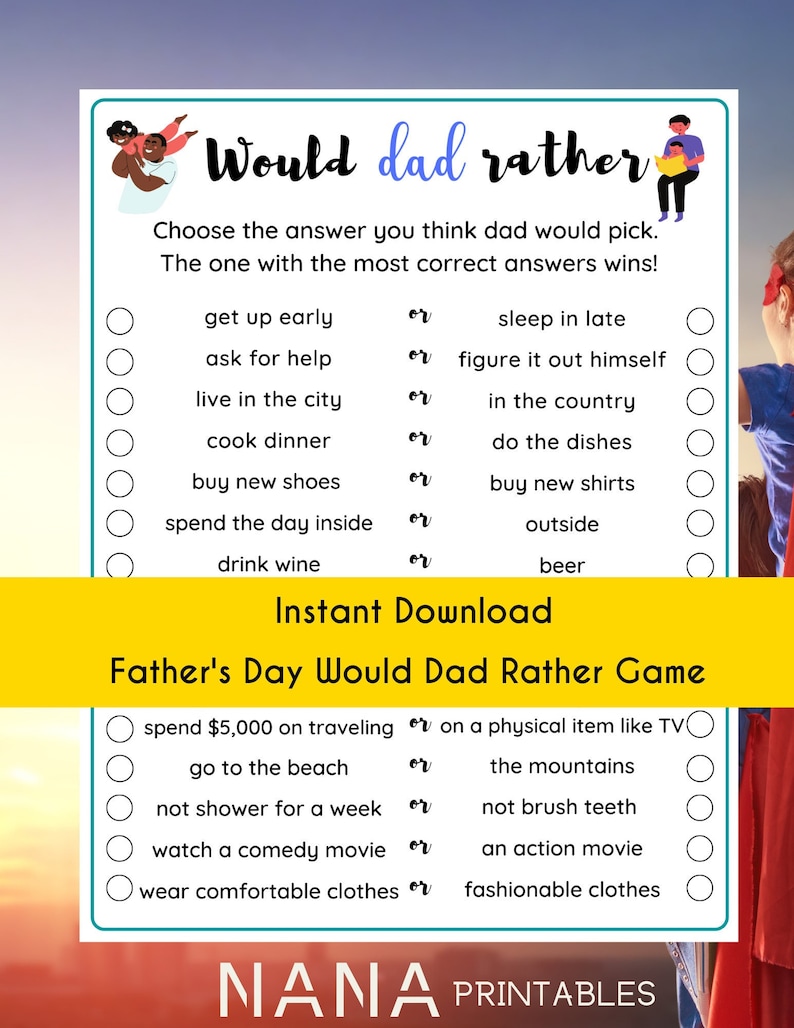 Father's Day Would Dad Rather Father's Day Game for Kids & Adults ...