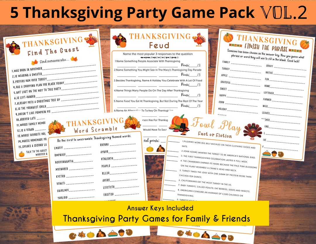 5 Thanksgiving Game Bundle Vol.2,thanksgiving Printable Games ...