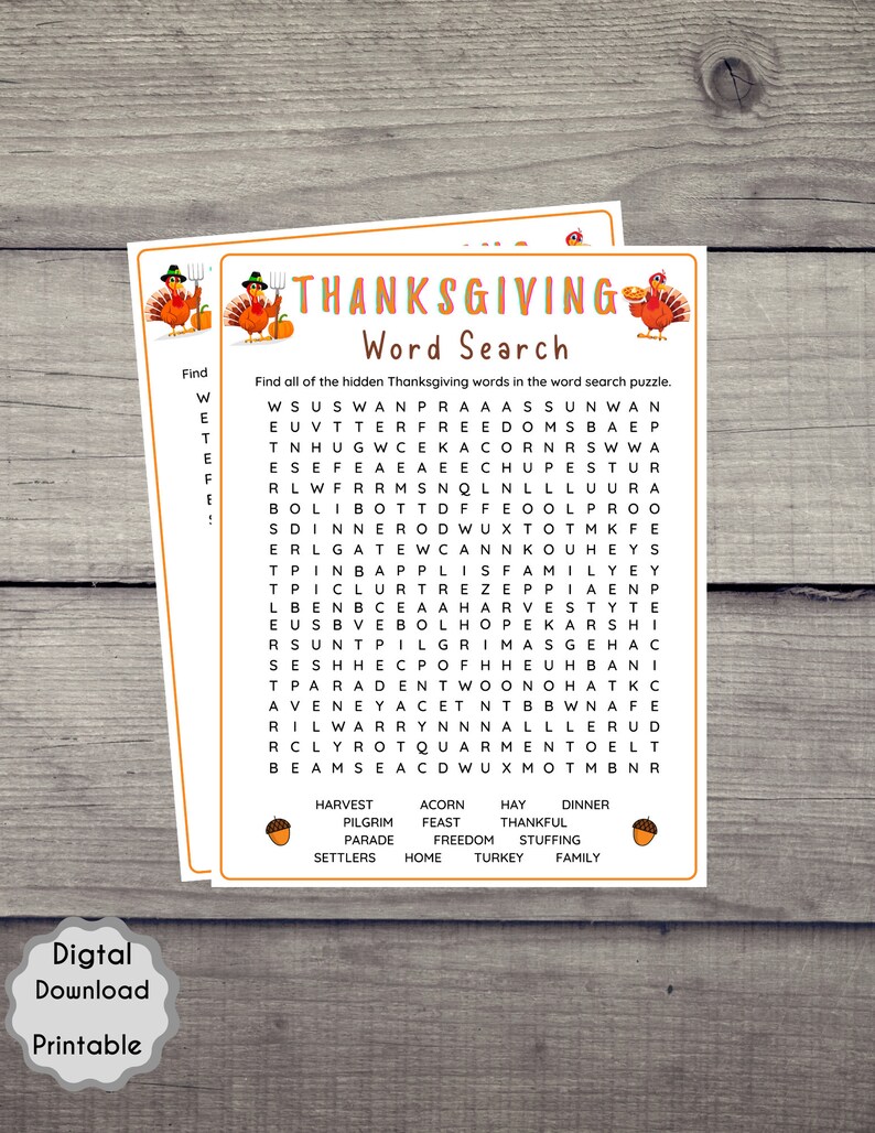 Thanksgiving Game Printable Thanksgiving Party Game for Kids Adults ...
