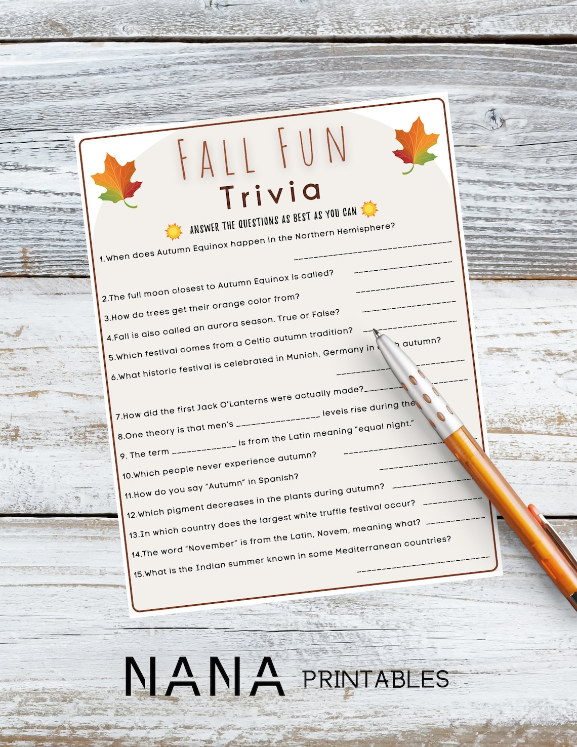 Fall Fun Trivia Game Autumn Days Trivia Quiz Fall Fun Game - Etsy