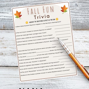 Fall Fun Trivia Game | Autumn Days Trivia Quiz | Fall Fun Game | Family ...