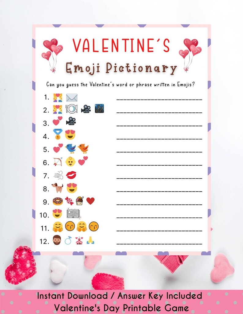 Valentine's Day Emoji Pictionary Game Valentine's - Etsy
