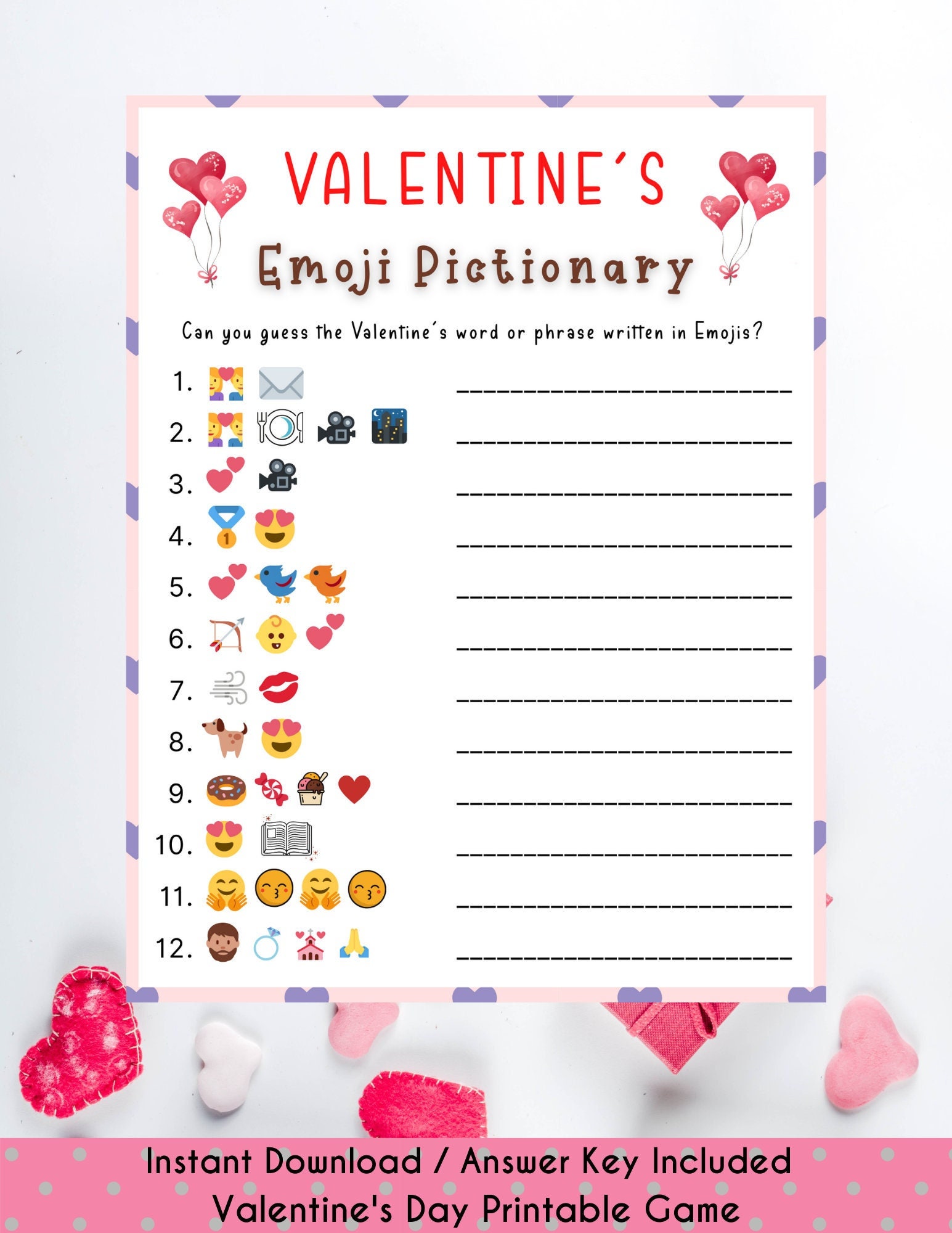 Valentine's Day Emoji Pictionary Game Valentine's Quiz Fun Valentines ...