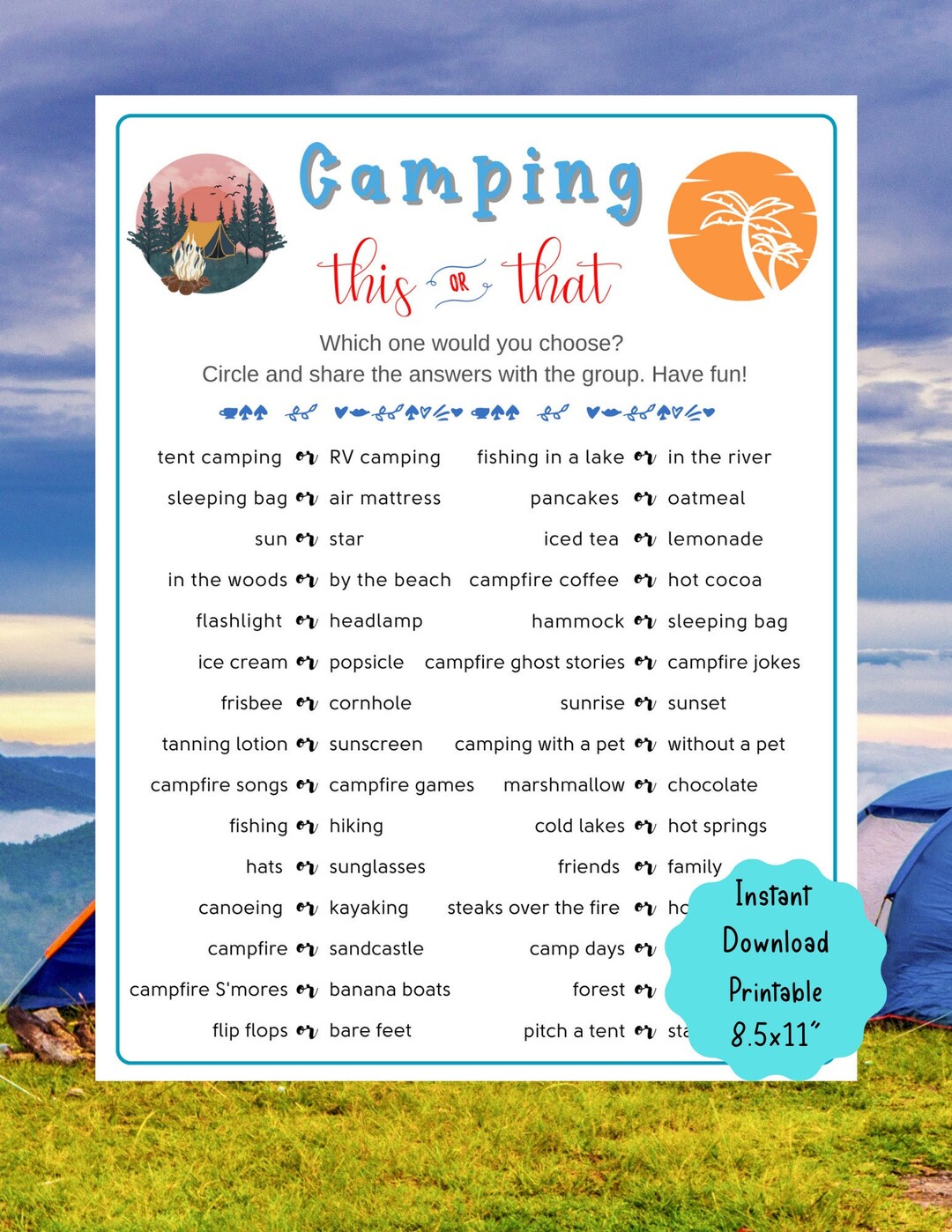 Camping This or That Game | Printable Camping Game | Fun Campsite Game ...