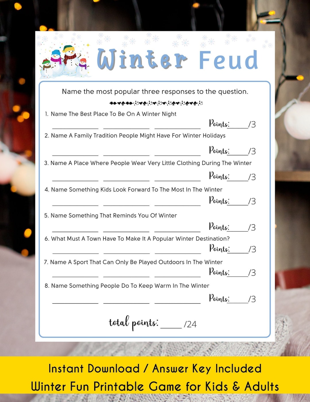 Winter Fun Feud Game Winter Printable Game Fun Winter Activity for Kids ...
