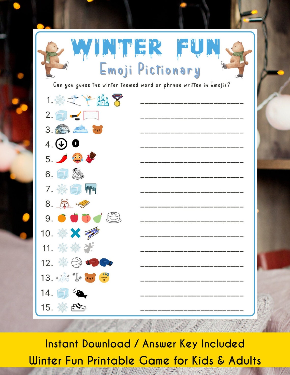 Winter Fun Emoji Pictionary Game Winter Printable Game Fun - Etsy