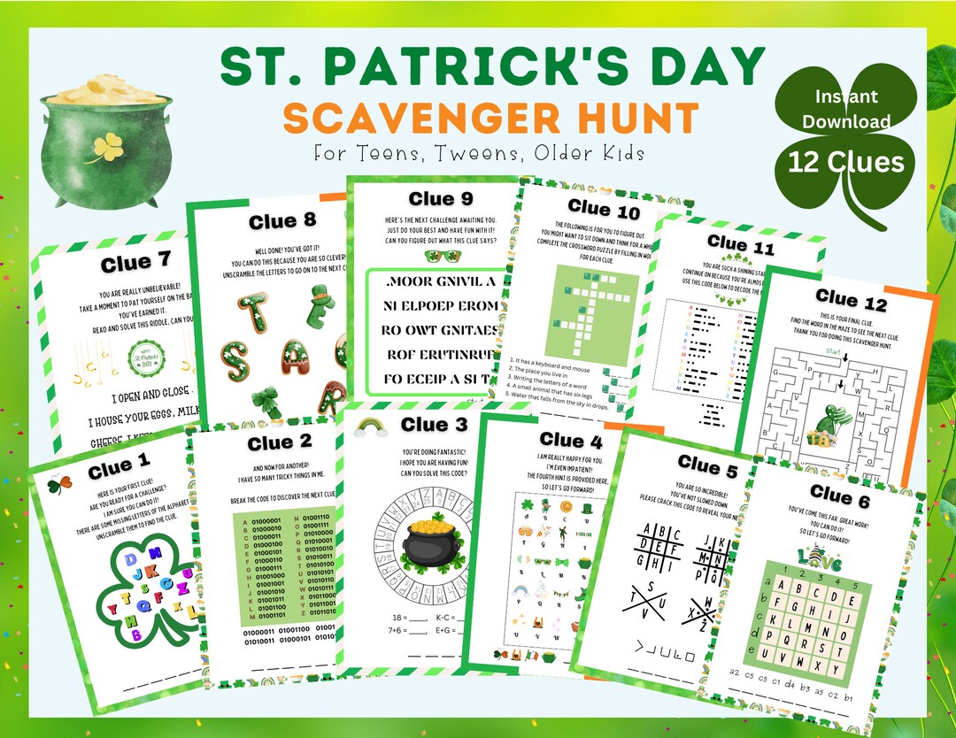 St. Patrick's Day Scavenger Hunt Game St. Patrick's Printable Game for ...