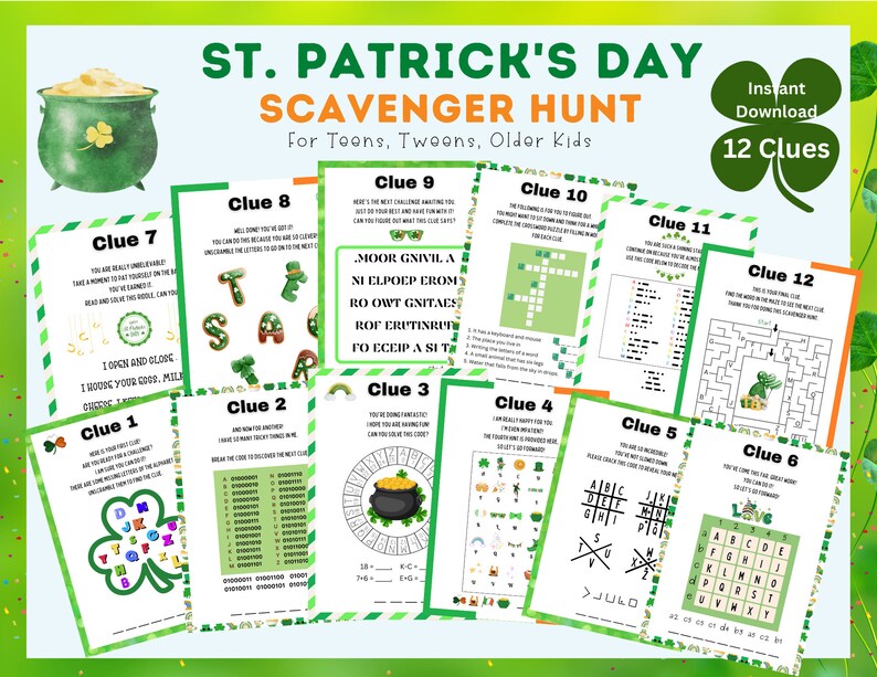 St. Patrick's Day Scavenger Hunt Game St. Patrick's Printable Game for ...