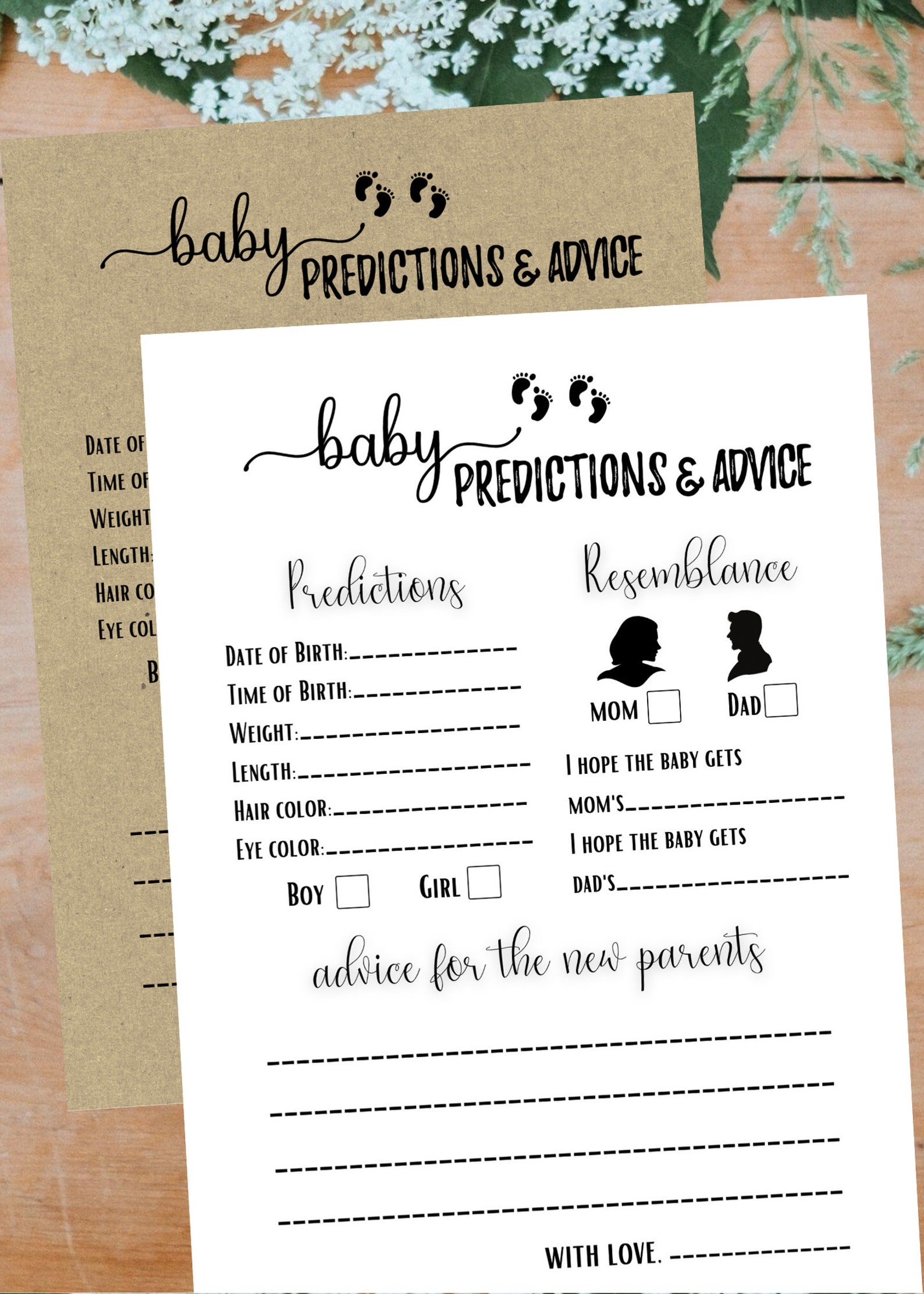 Baby Predictions & Advice, Baby Shower, PDF Printable Download, Baby ...
