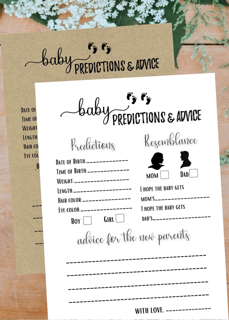 Baby Predictions & Advice, Baby Shower, PDF Printable Download, Baby ...